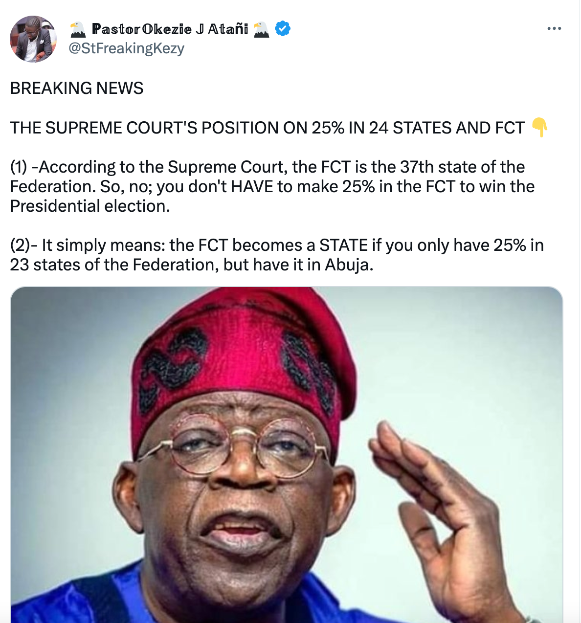 FACT CHECK: Supreme Court’s ruling says 25% in FCT not required to win ...